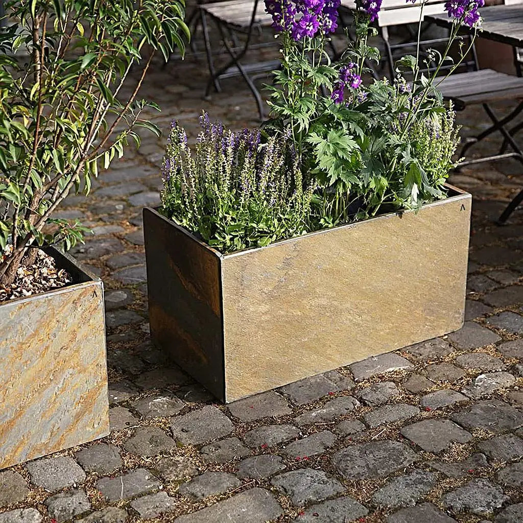 RECTO 80 Rusty – Pflanztrog Outdoor 80x60x40 cm Naturschiefer Braun – CLIMAQUA